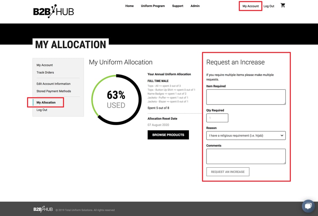 Requesting additional uniform entitlement