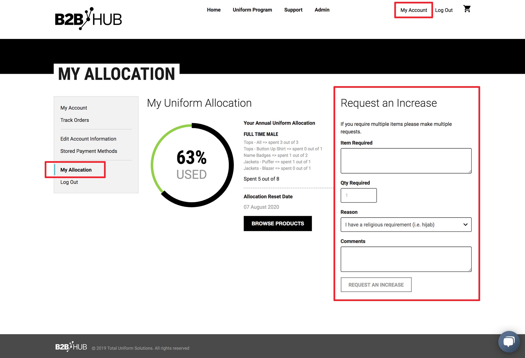 Requesting additional uniform entitlement